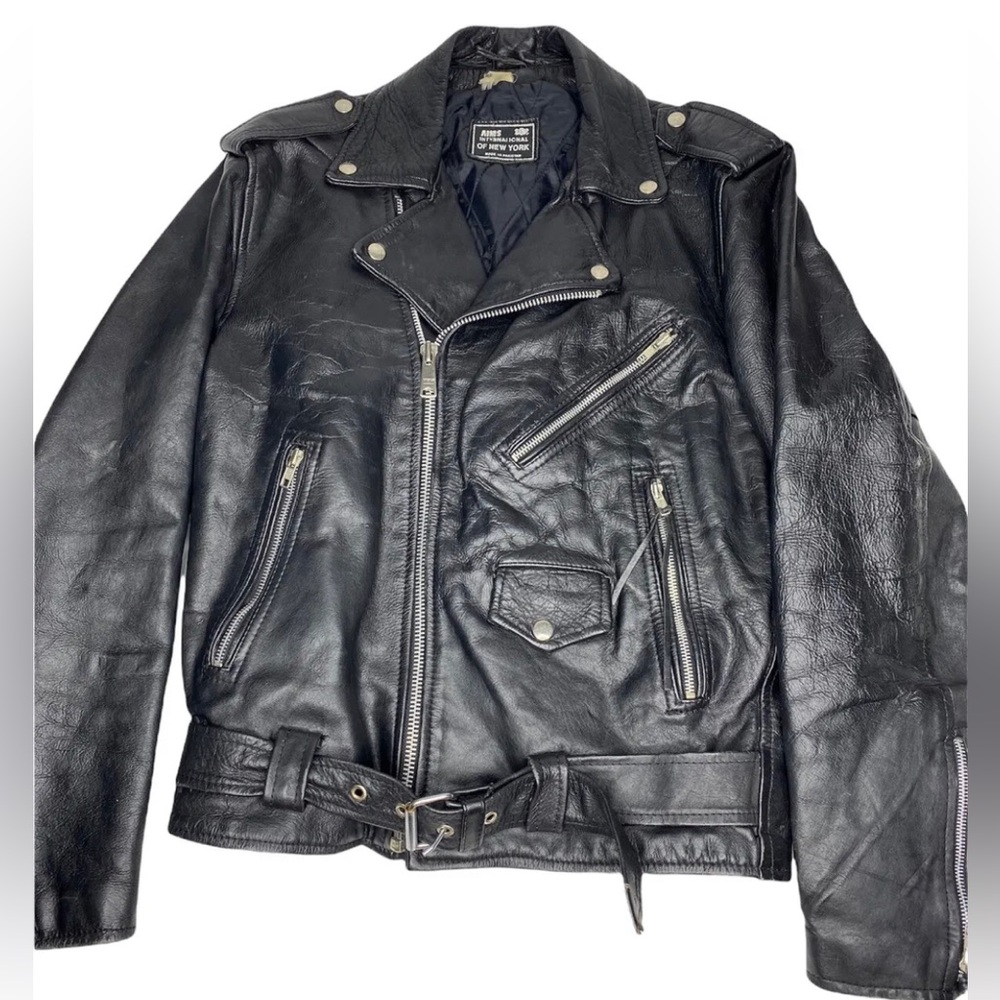 Vintage 90’s Leather Biker Jacket Black - Gem